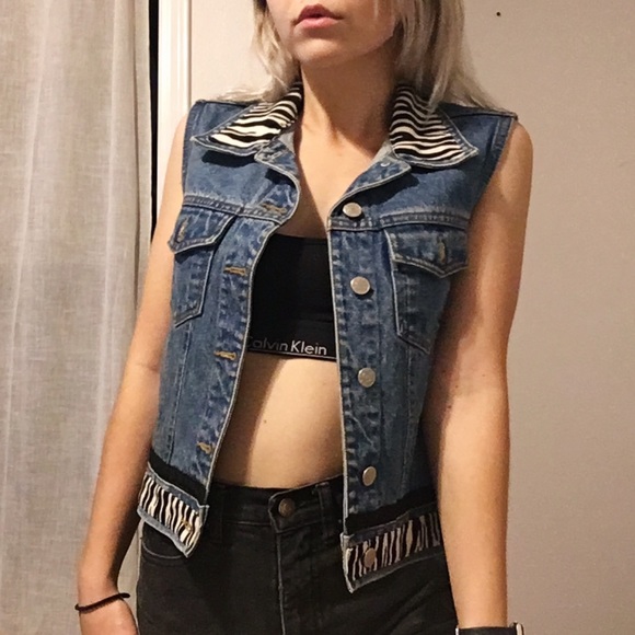 Jackets & Coats | Jean Vest With Zebra Print | Poshmark
